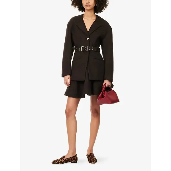 GANNI Belted Single-breasted Wool-blend Jacket