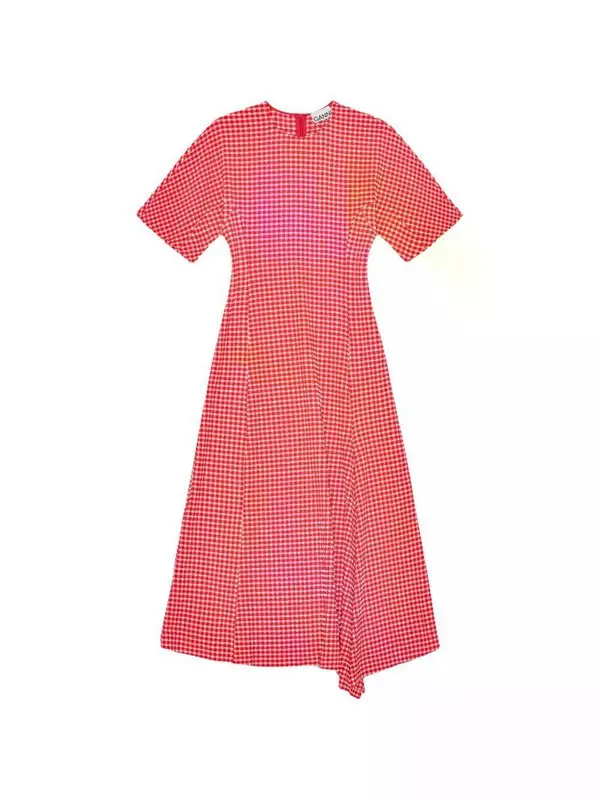 GANNI Gingham Short-sleeve Dress - Red