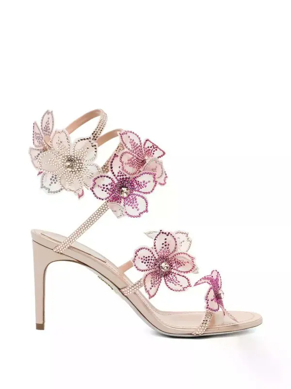 Rene Caovilla Floral Appliqué Stiletto Sandals