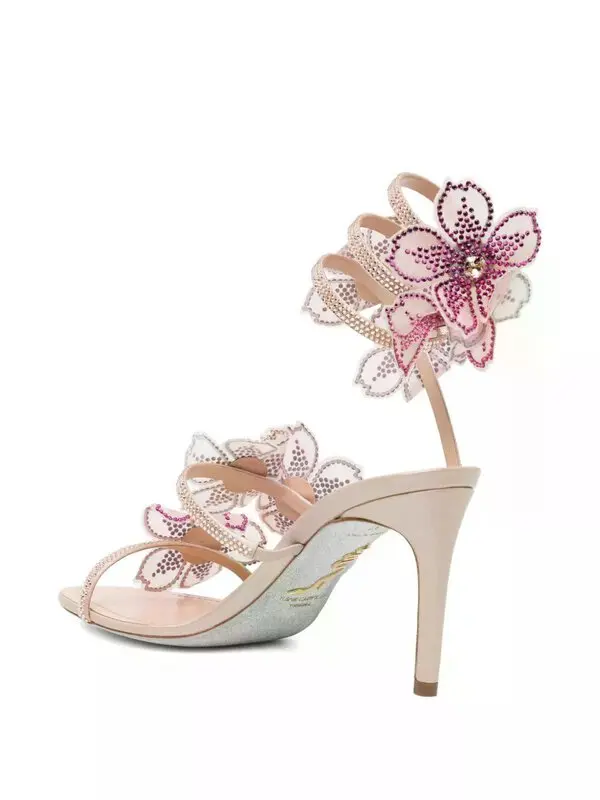 Rene Caovilla Floral Appliqué Stiletto Sandals
