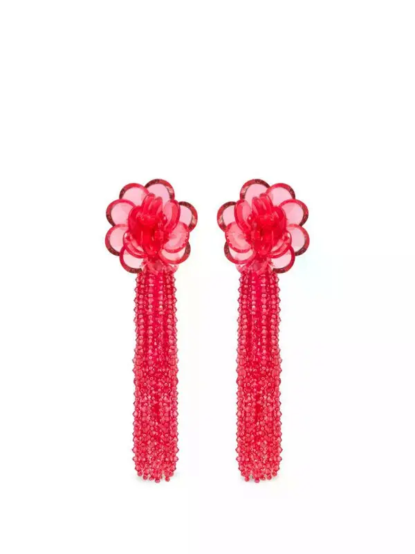 Oscar De La Renta Floral Beaded Tassel Earrings - Pink