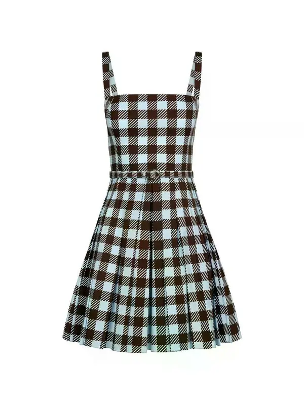 Oscar De La Renta Gingham Sleeveless Mini Dress - Brown