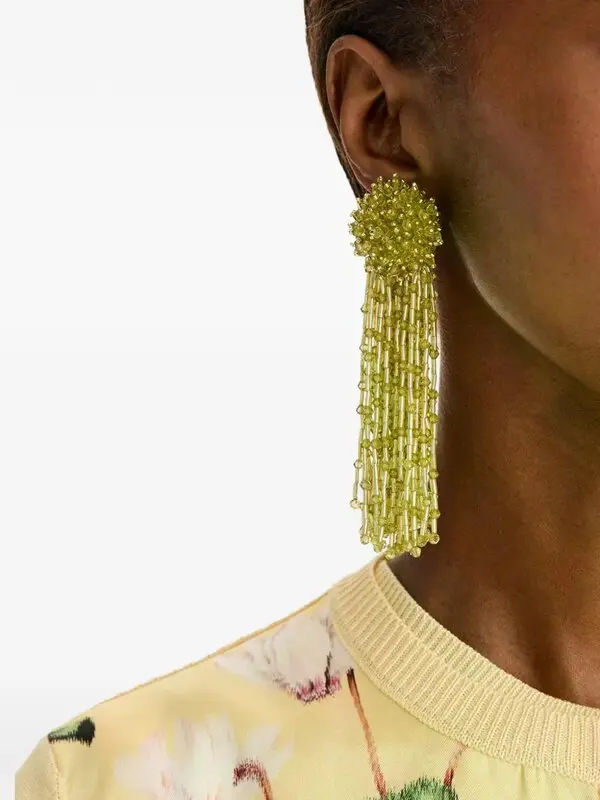 Oscar De La Renta Beaded Tassel Earrings - Green