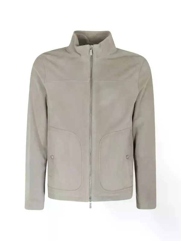 Eleventy Leather Zip-up Jacket - Grey