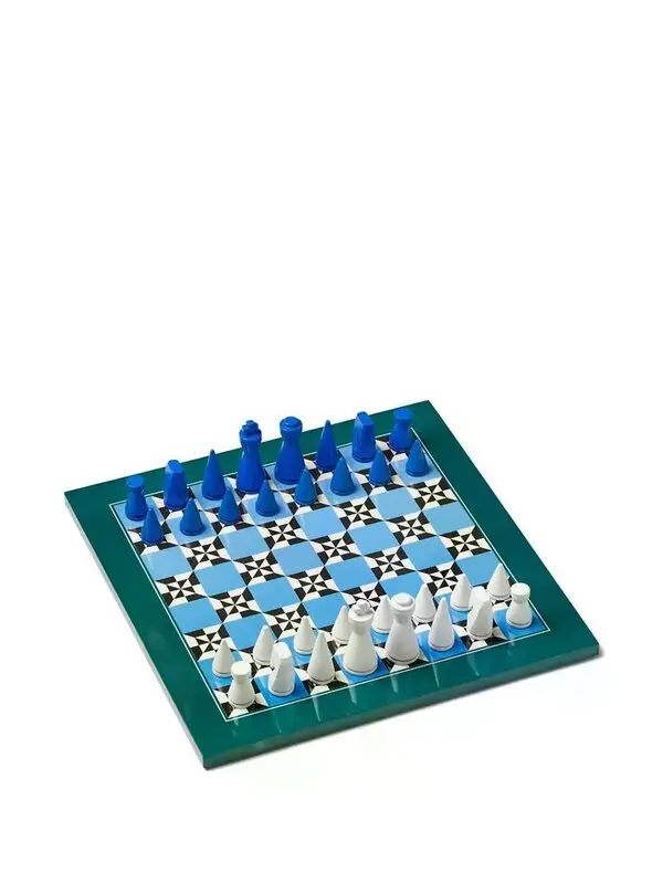 PRINTWORKS Lacquered Checkered Chess Set - Blue