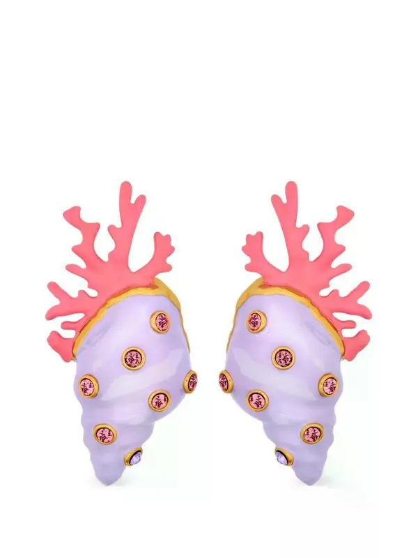 Oscar De La Renta Coral Shell Earrings - Gold