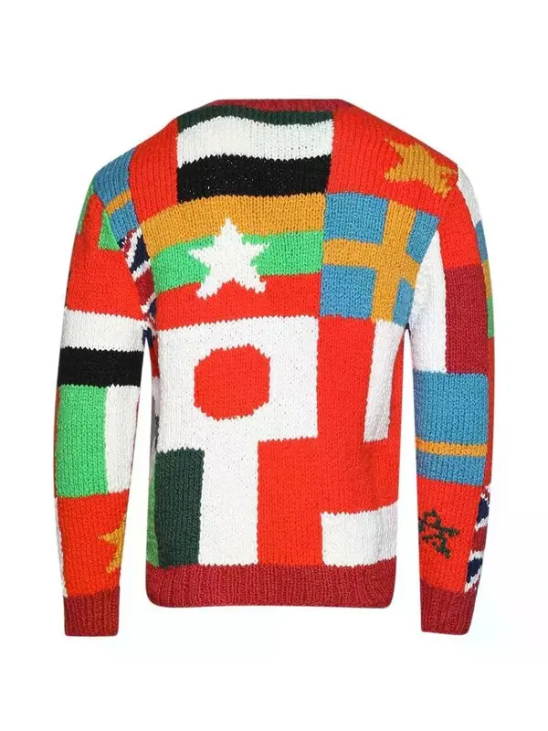 THE ELDER STATESMAN Flag Pattern Crew-neck Sweater - White
