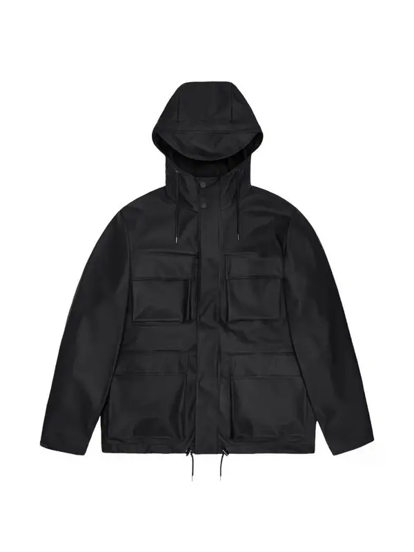Rains Hooded Jacket With Front Pockets - Black