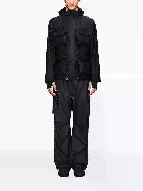 Rains Hooded Jacket With Front Pockets - Black