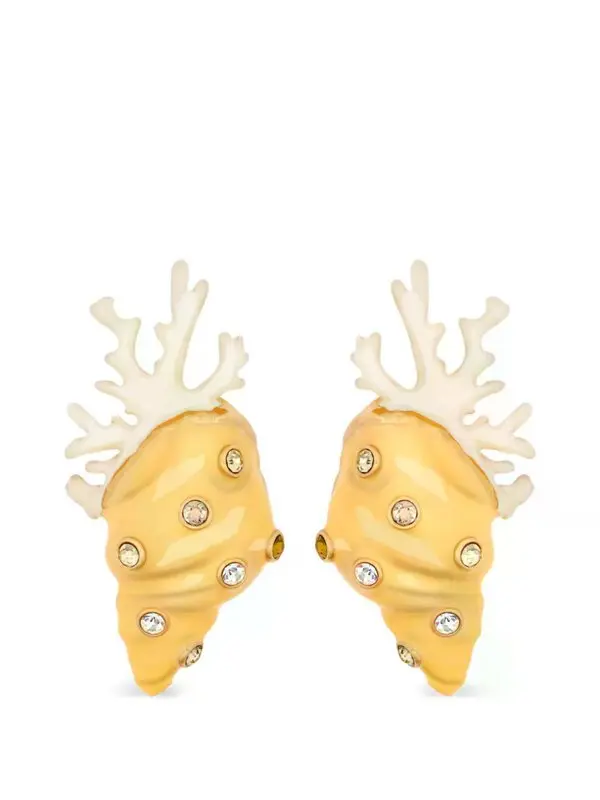 Oscar De La Renta Embellished Coral Stud Earrings - Gold