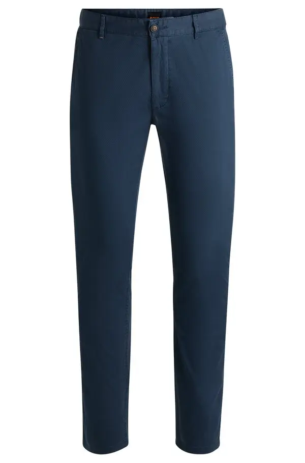 BOSS Slim-fit Trousers In Micro-printed Stretch Cotton - Light Blue