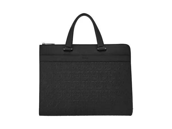 FERRAGAMO Gancini Embossed Leather Briefcase - Black
