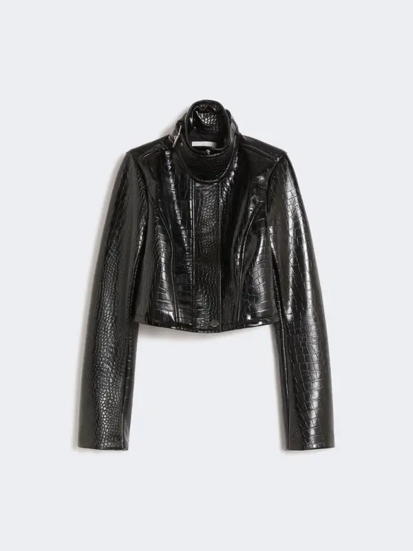 Max Mara Patent Leather Cropped Jacket With Alligator Print - Black