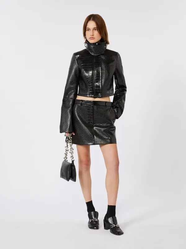 Max Mara Alligator Embossed Patent Leather Cropped Jacket
