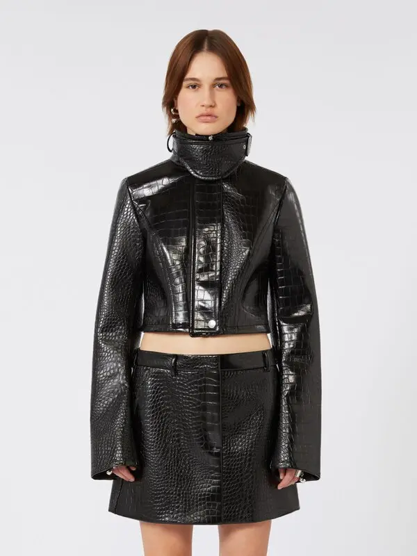 Max Mara Alligator Embossed Patent Leather Cropped Jacket
