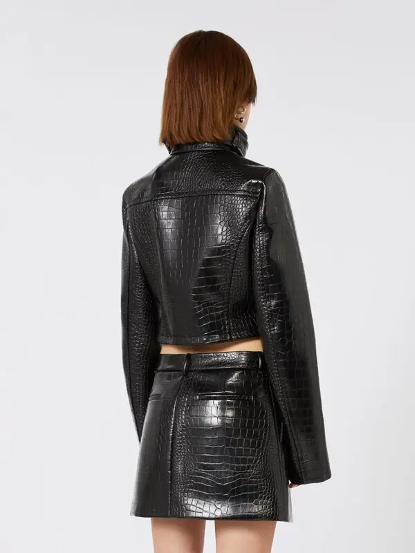 Max Mara Alligator Embossed Patent Leather Cropped Jacket