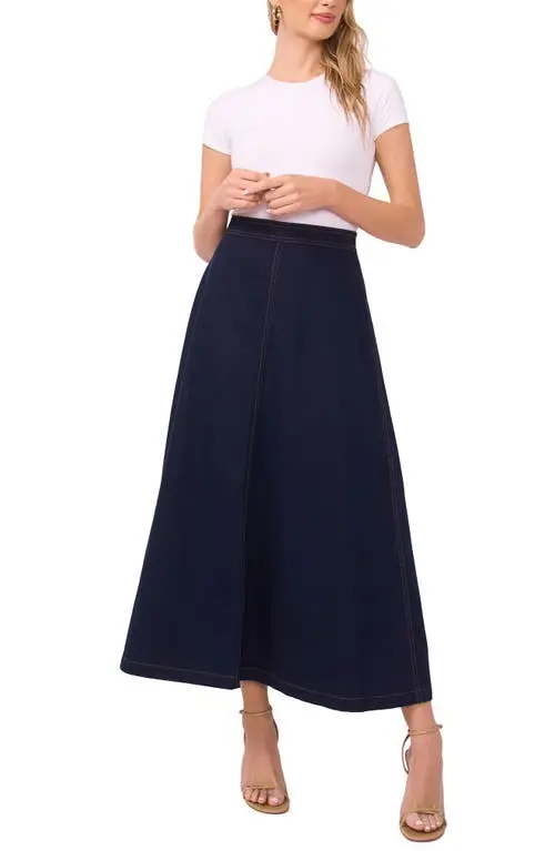 Vince Camuto Topstitch Stretch Cotton Maxi Skirt - Classic Navy