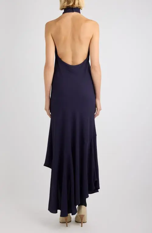 AlaA Asymmetric Halter Viscose Dress - Aubergine | Editorialist