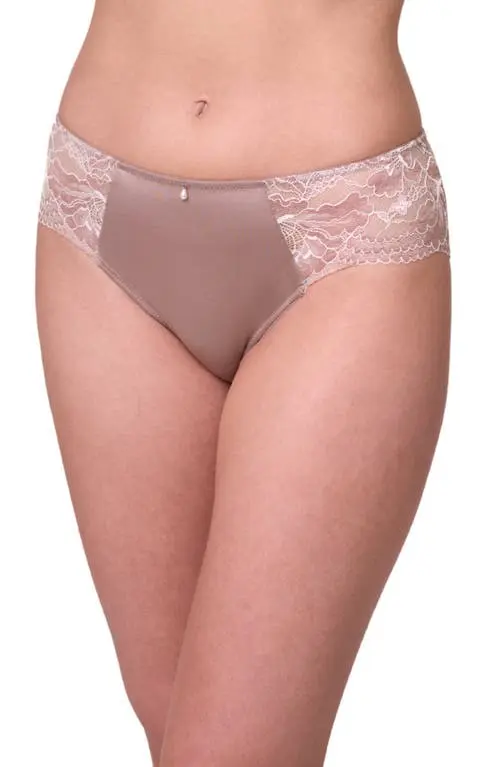 MONTELLE INTIMATES Floral Lace & Microfiber Hipster Briefs - Moonshell/chantilly