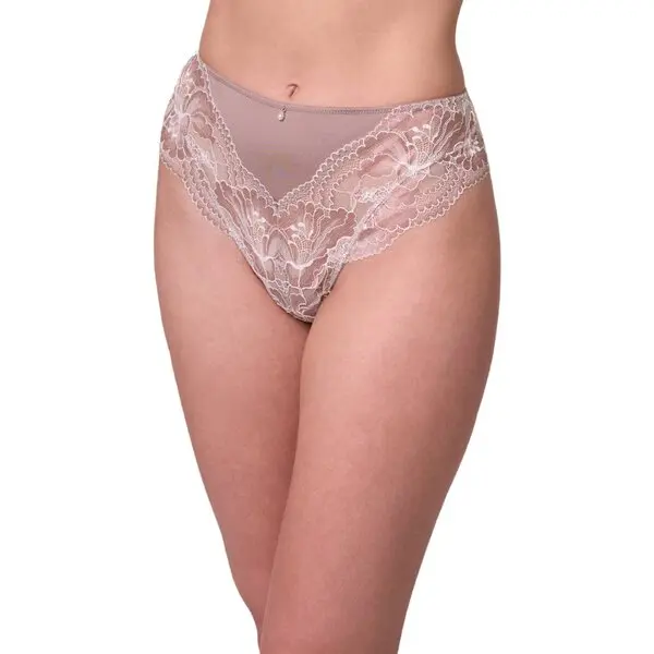 MONTELLE INTIMATES Floral Lace & Microfiber Thong - Moonshell/chantilly