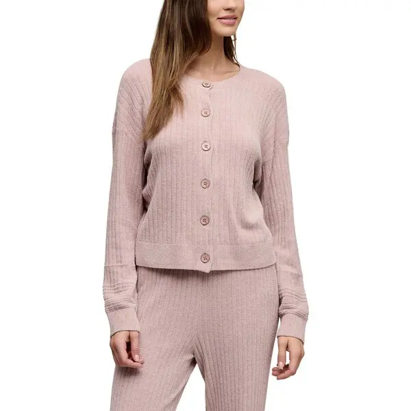 Barefoot Dreams Cozychic Ultra Lite Textured Ribbed Cardigan - Teaberry