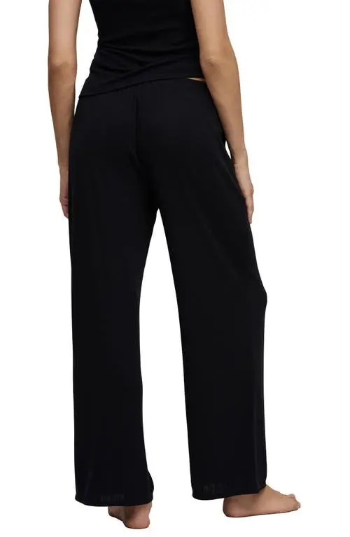 Barefoot Dreams Pointelle Knit Wide Leg Lounge Pants - Black