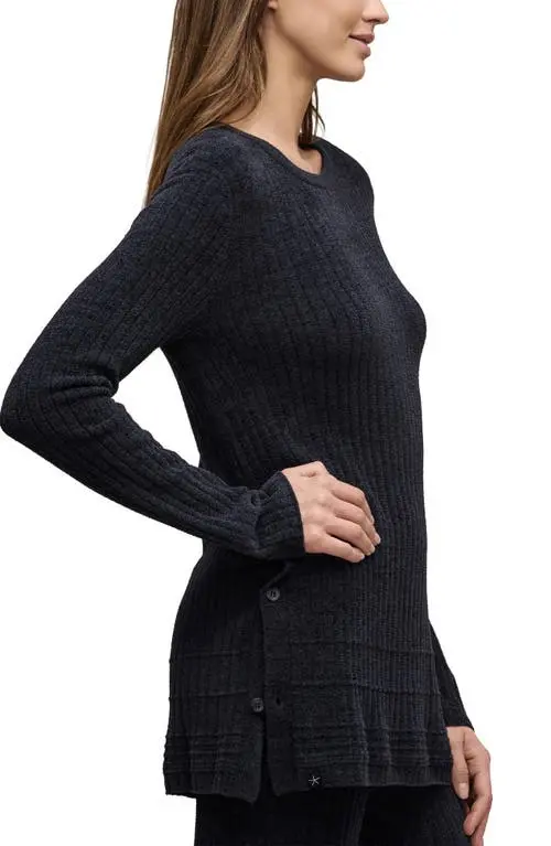 Barefoot Dreams Cozychic Ultra Lite Textured Ribbed Button Sweater - Black