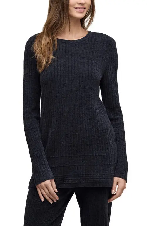 Barefoot Dreams Cozychic Ultra Lite Textured Ribbed Button Sweater - Black