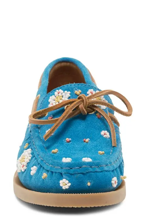 Free People Sandy Beaded Boat Shoe - Emerald Tide Suede