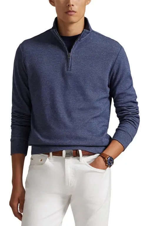 Polo Ralph Lauren Textured Double Knit Quarter-zip Pullover - Spring Navy Heather/nevis