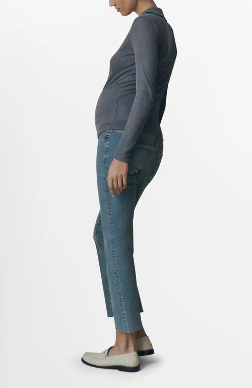 Mango Over The Bump Raw Hem Crop Flare Maternity Jeans