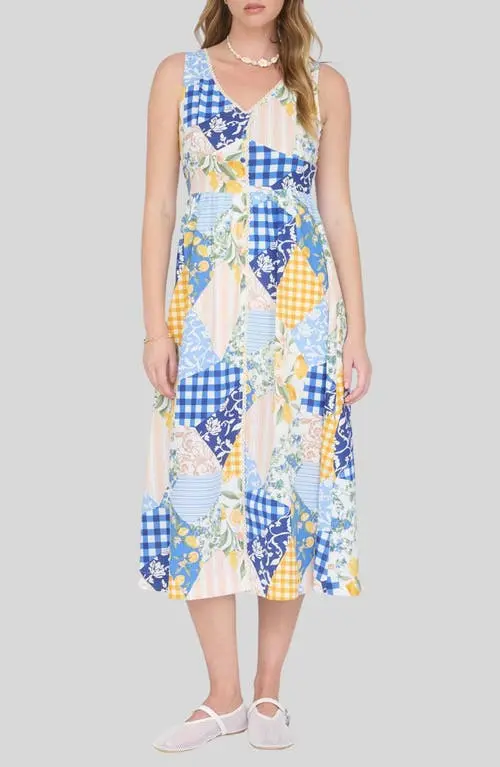 BLU PEPPER Patchwork Sleeveless Midi Dress - Blue Multi