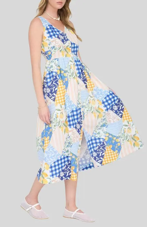 BLU PEPPER Patchwork Sleeveless Midi Dress - Blue Multi