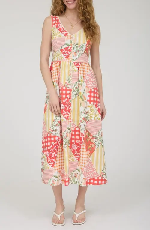 BLU PEPPER Patchwork Sleeveless Midi Dress - Red Multi