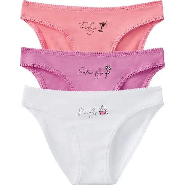 ON GOSSAMER Cabana Cotton Assorted Bikini 3-pack - Plumeria/wineberry/white