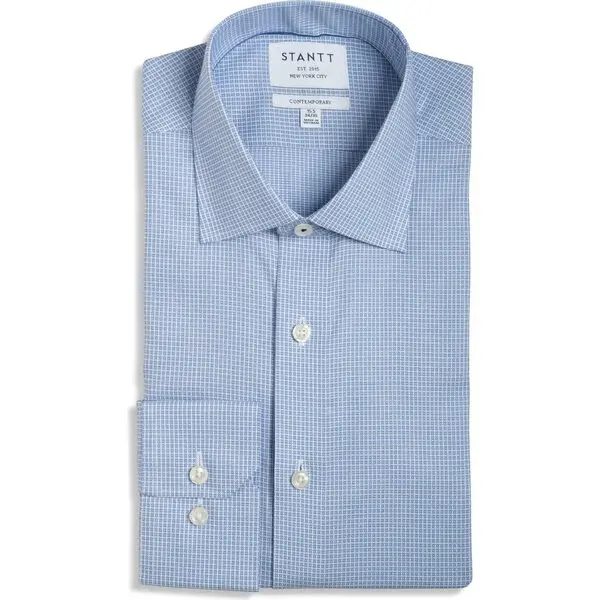 STANTT Contemporary Fit Wrinkle Resistant Cotton Dobby Dress Shirt - Navy