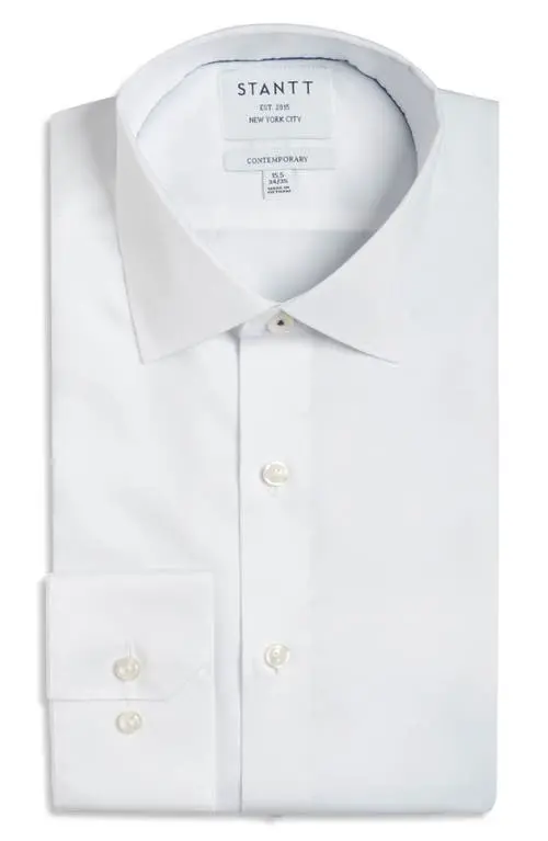 STANTT Contemporary Fit Wrinkle Resistant Cotton Twill Dress Shirt - White