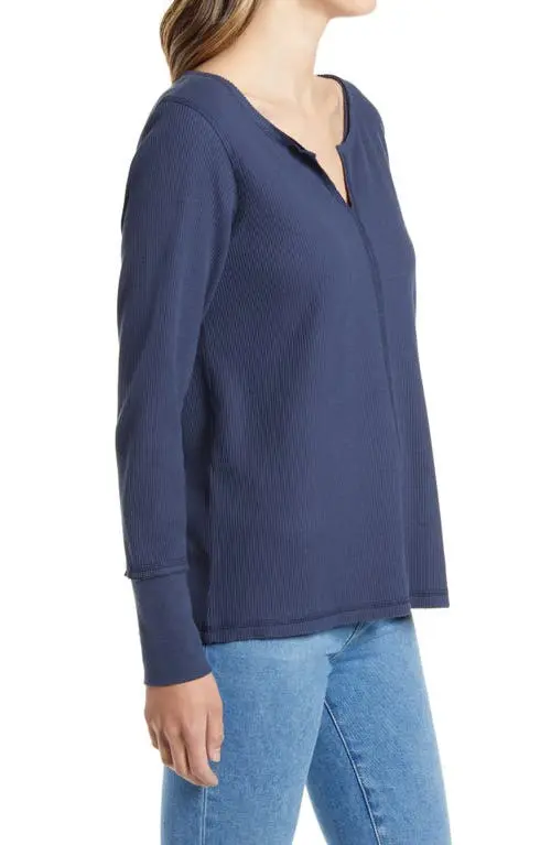 Caslon Split Neck Organic Cotton Blend Thermal Knit Top