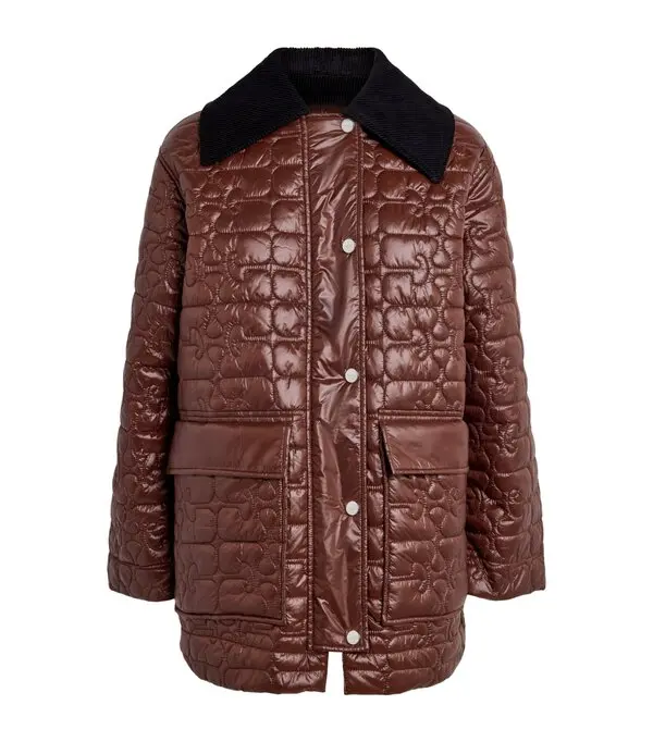 GANNI Corduroy-collar Quilted Jacket - Brown