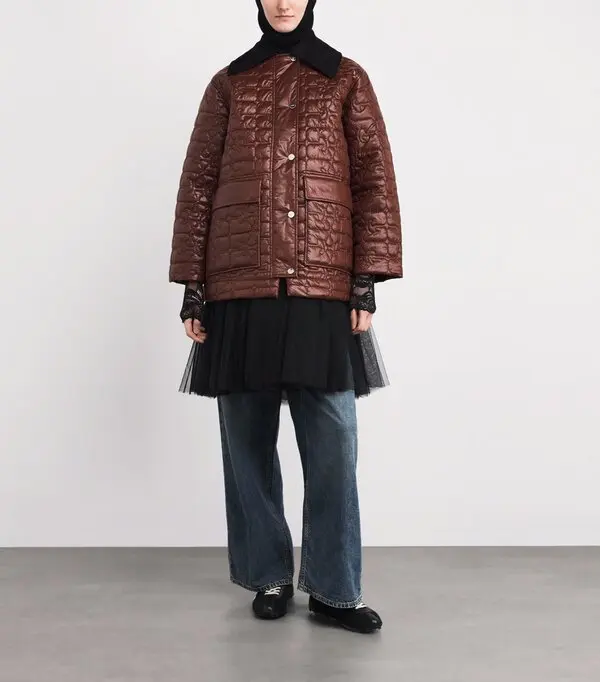 GANNI Corduroy-collar Quilted Jacket - Brown