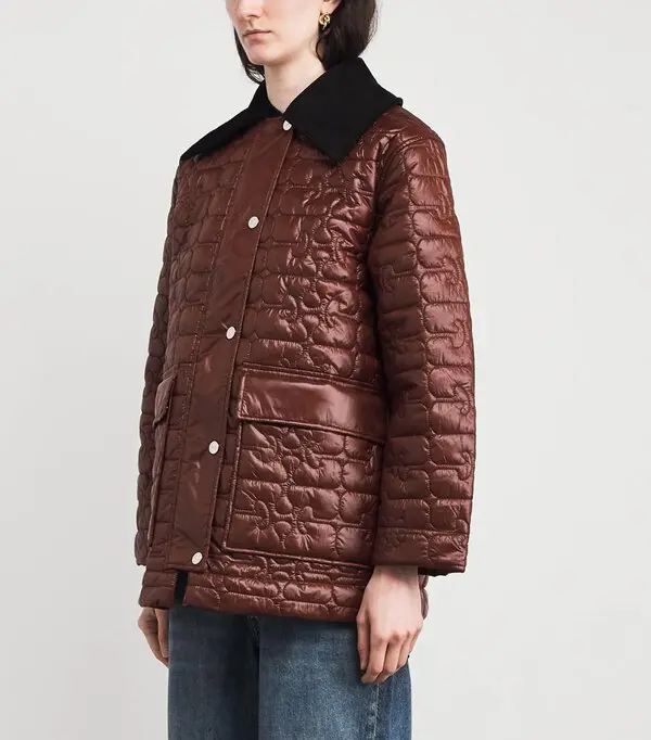 GANNI Corduroy-collar Quilted Jacket - Brown