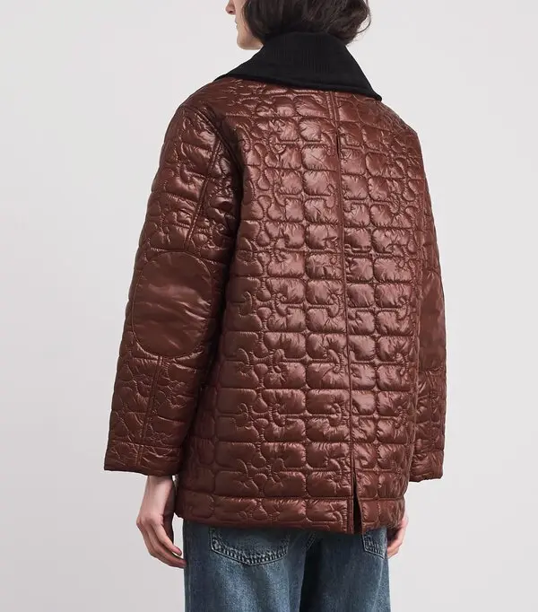 GANNI Corduroy-collar Quilted Jacket - Brown