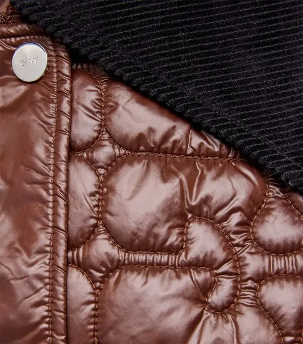 GANNI Corduroy-collar Quilted Jacket - Brown