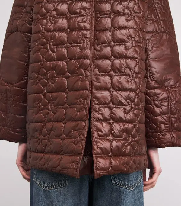 GANNI Corduroy-collar Quilted Jacket - Brown