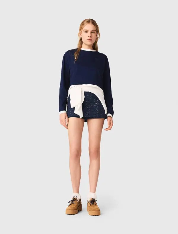 Maje Cropped T-shirt With Layered Effect And Embroidered Logo
