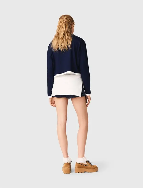 Maje Cropped T-shirt With Layered Effect And Embroidered Logo