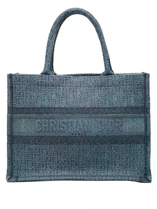 Dior 2019 Medium Oblique Denim Book Tote Bag - Blue