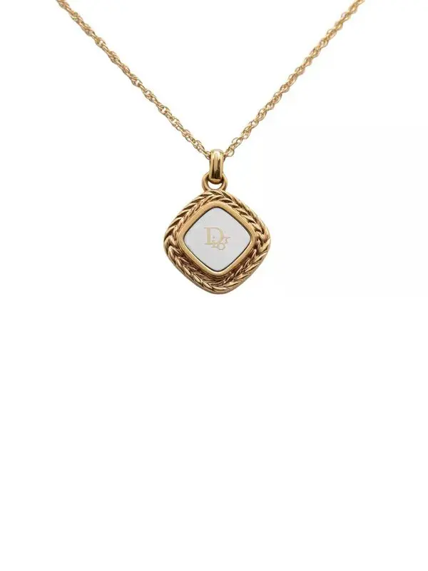 Dior Plated Enamel Logo Pendant Necklace - Gold