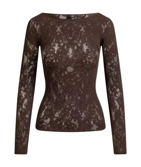 SKIMS Boat-neck Knit Lace Top
