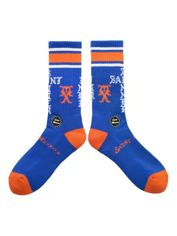 SAINT MXXXXXX Ribbed Socks With Intarsia Design - Blue